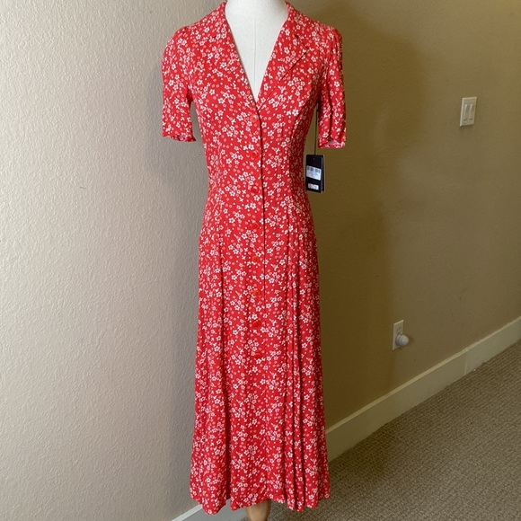 Reformation | Dresses | Reformation Red Floral Midi Dress | Poshmark